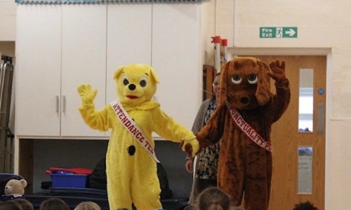 Veritas Academy Trust - Attendance Ted and Punctuality Pup visit Mundella!